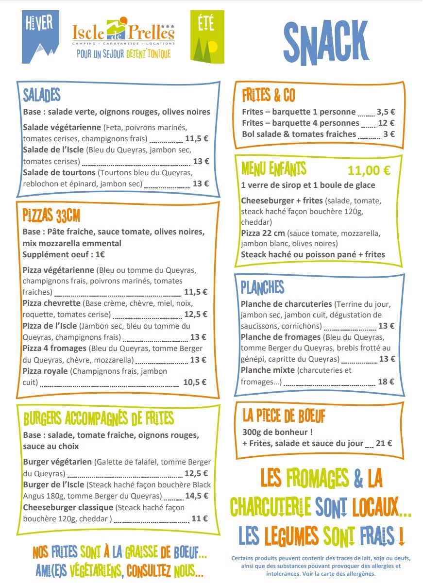 Une carte simple de produits locaux cuisinés maison... ! - Camping ...